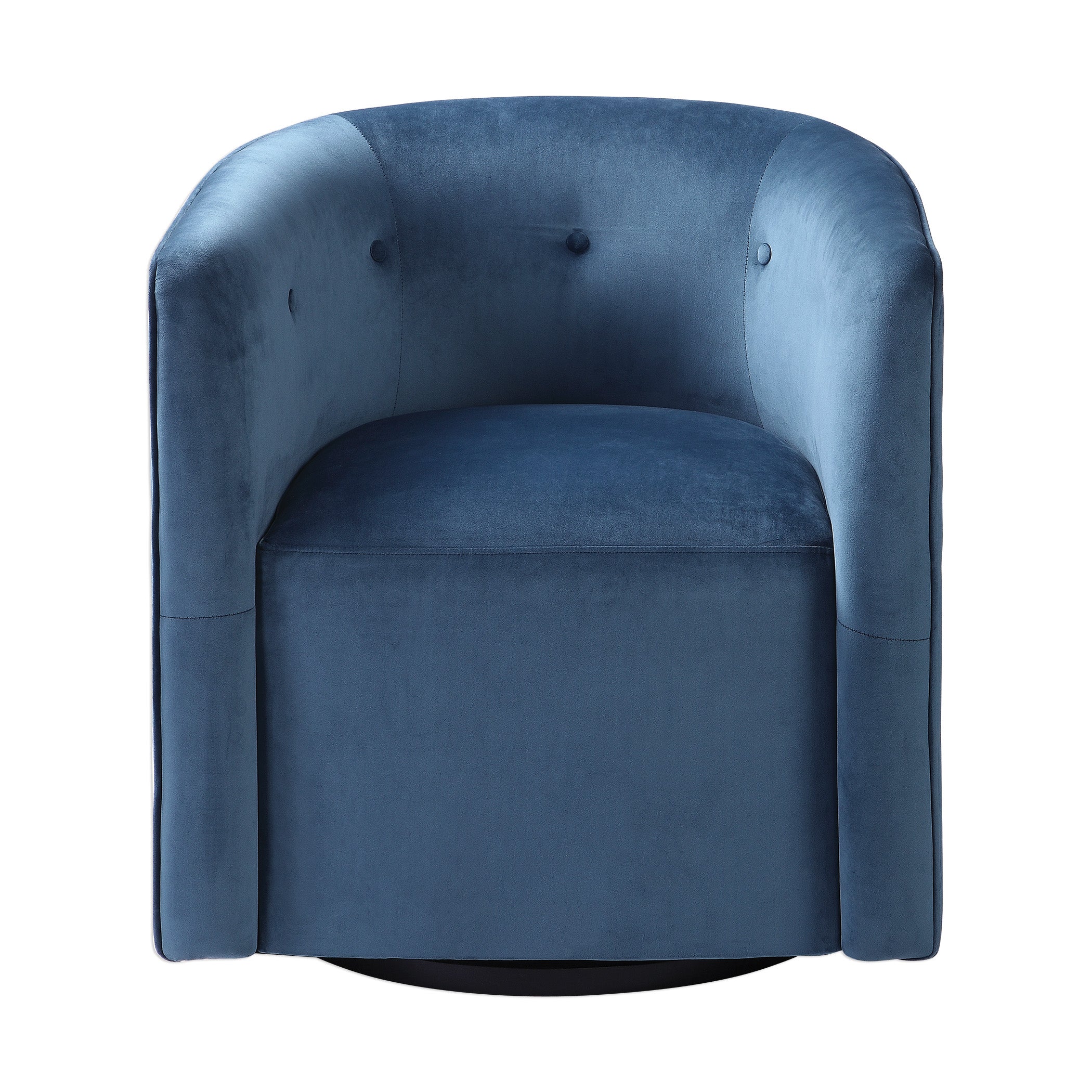 Blue Velvet Swivel Chair | Barrel Style | Button Tufted