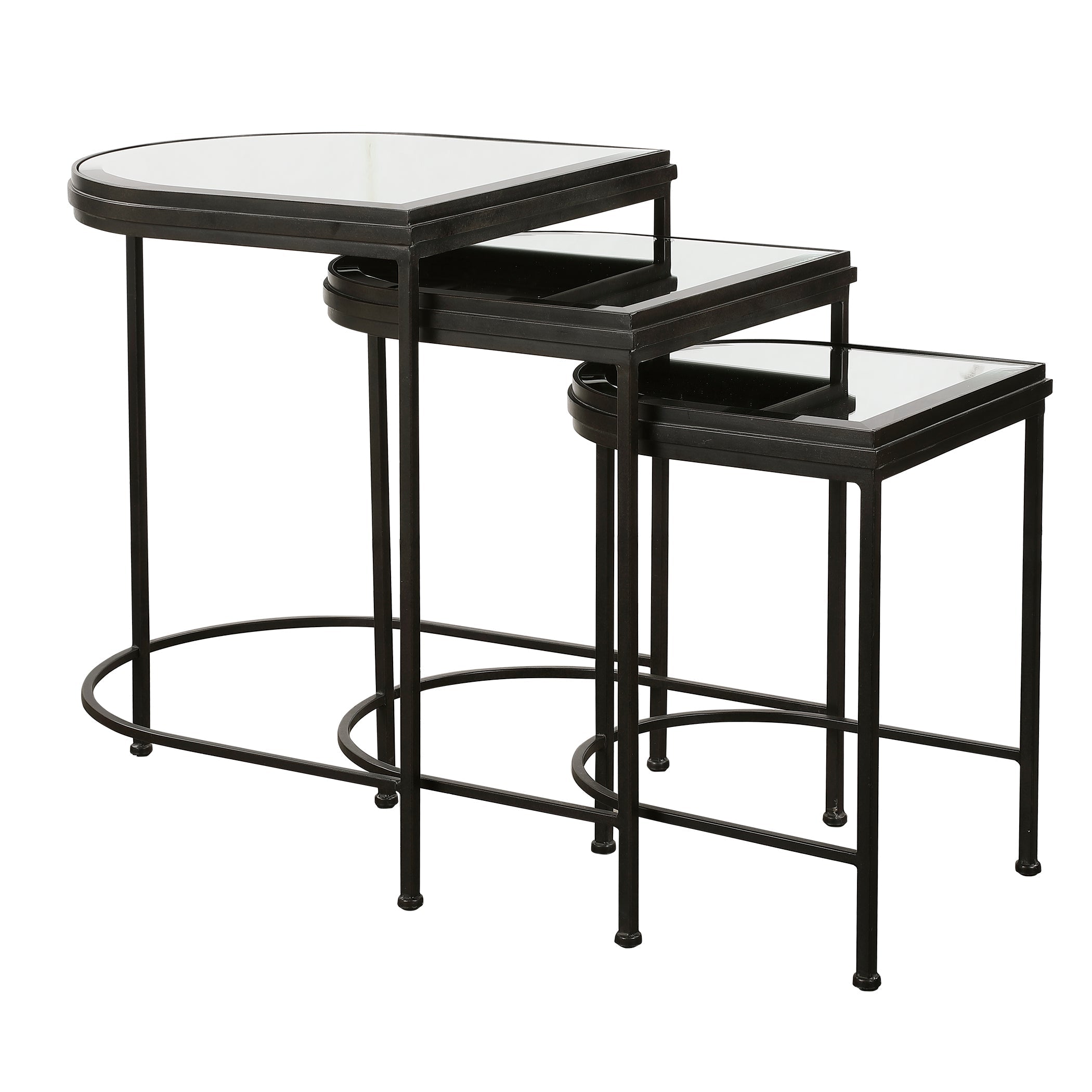 Set of Three Black Nesting Tables | Elegant Iron Frame with Beveled ...