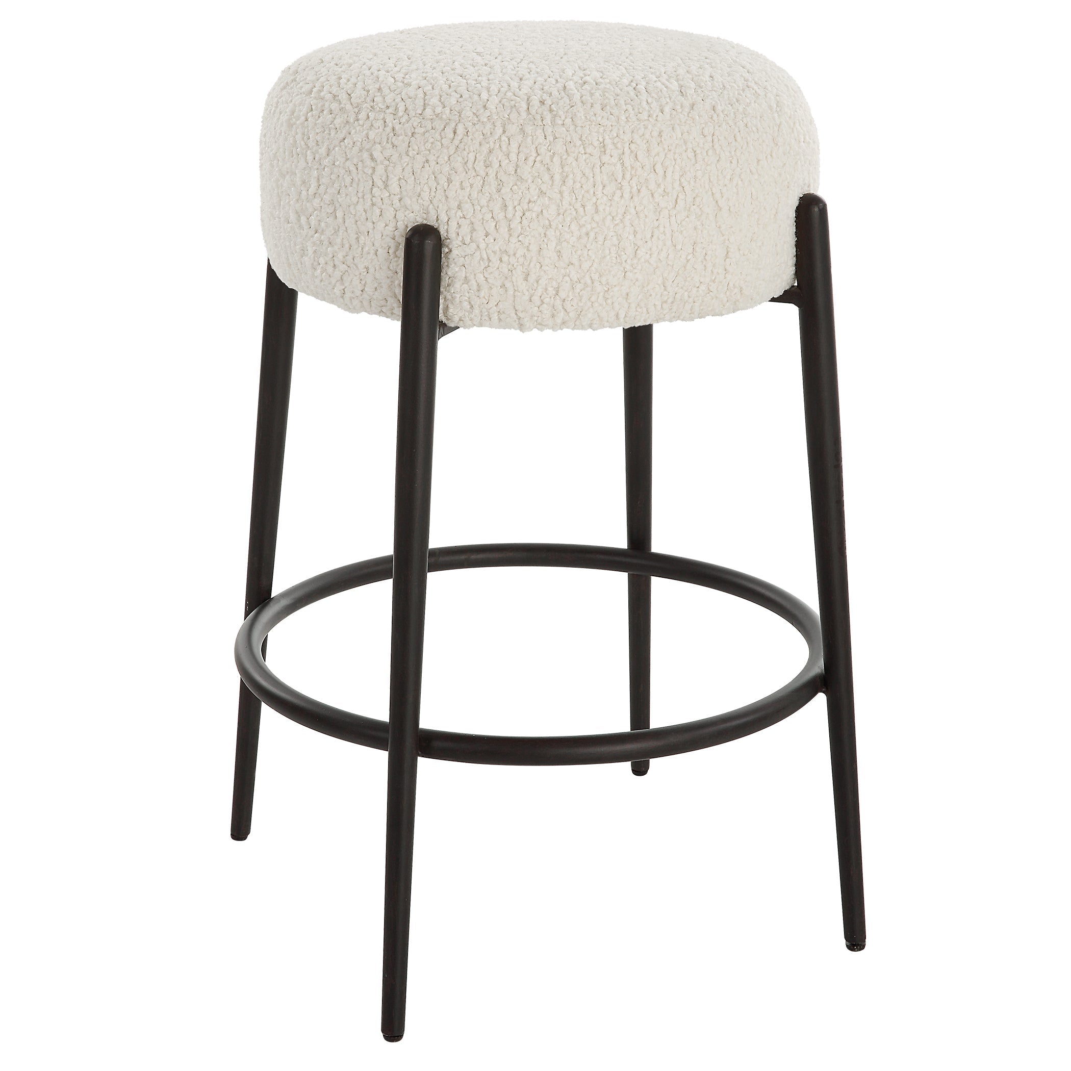 Arles Plush Counter Stool: Luxurious White Faux Shearling