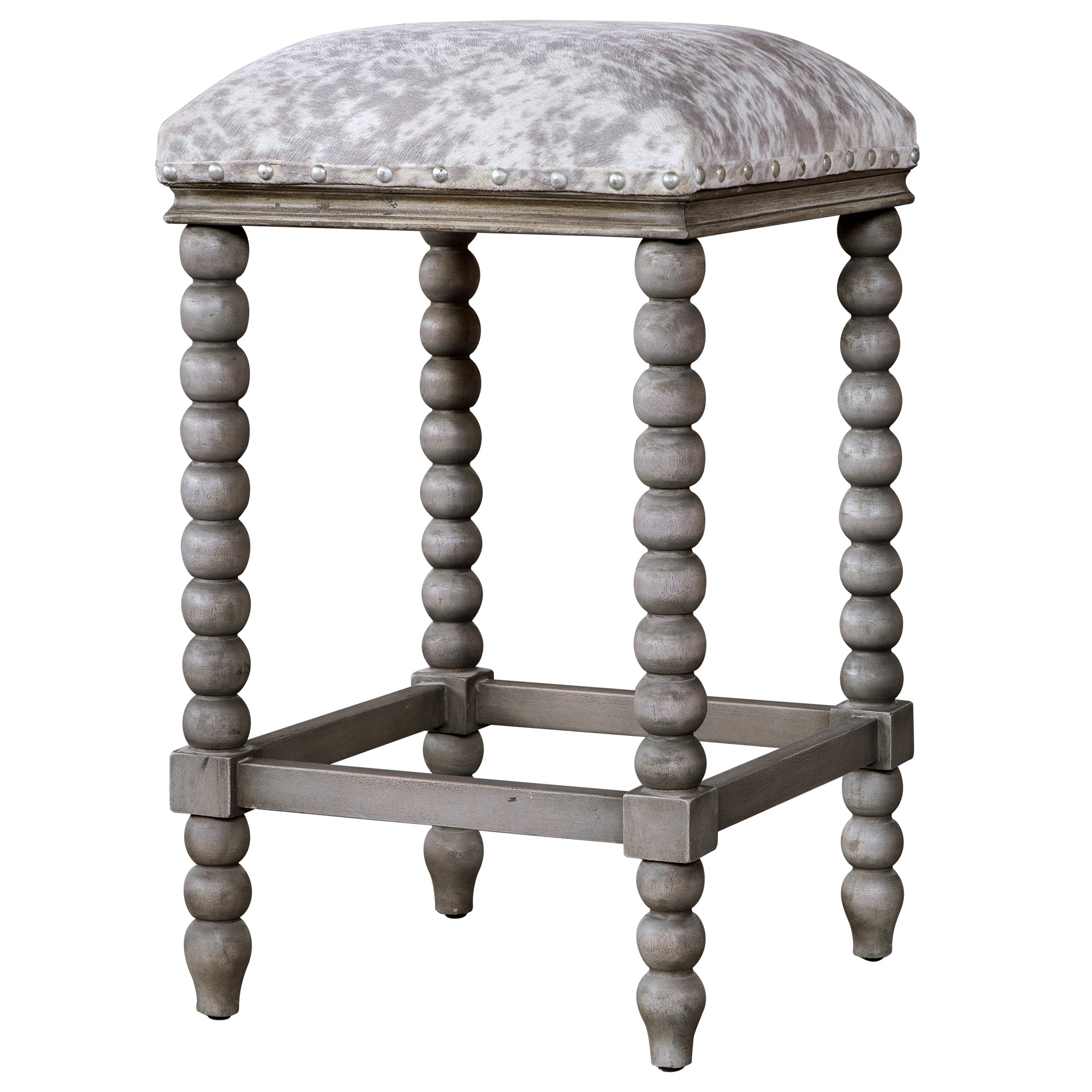 Estes Counter Stool | Faux Cow Hide | Upholstered Counter Stool