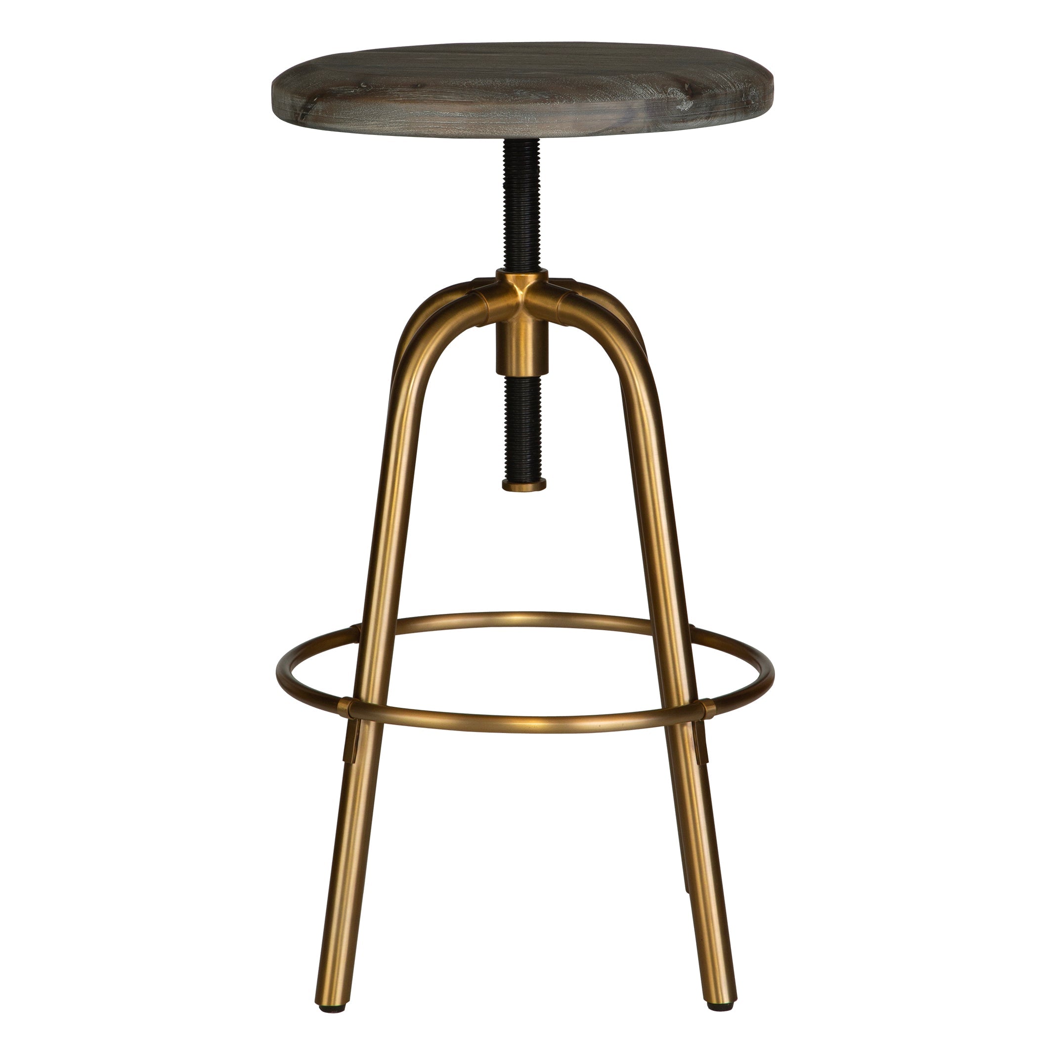 Modern Adjustable Bar Stool in Brushed Brass - Revolve Brass Counter Stool