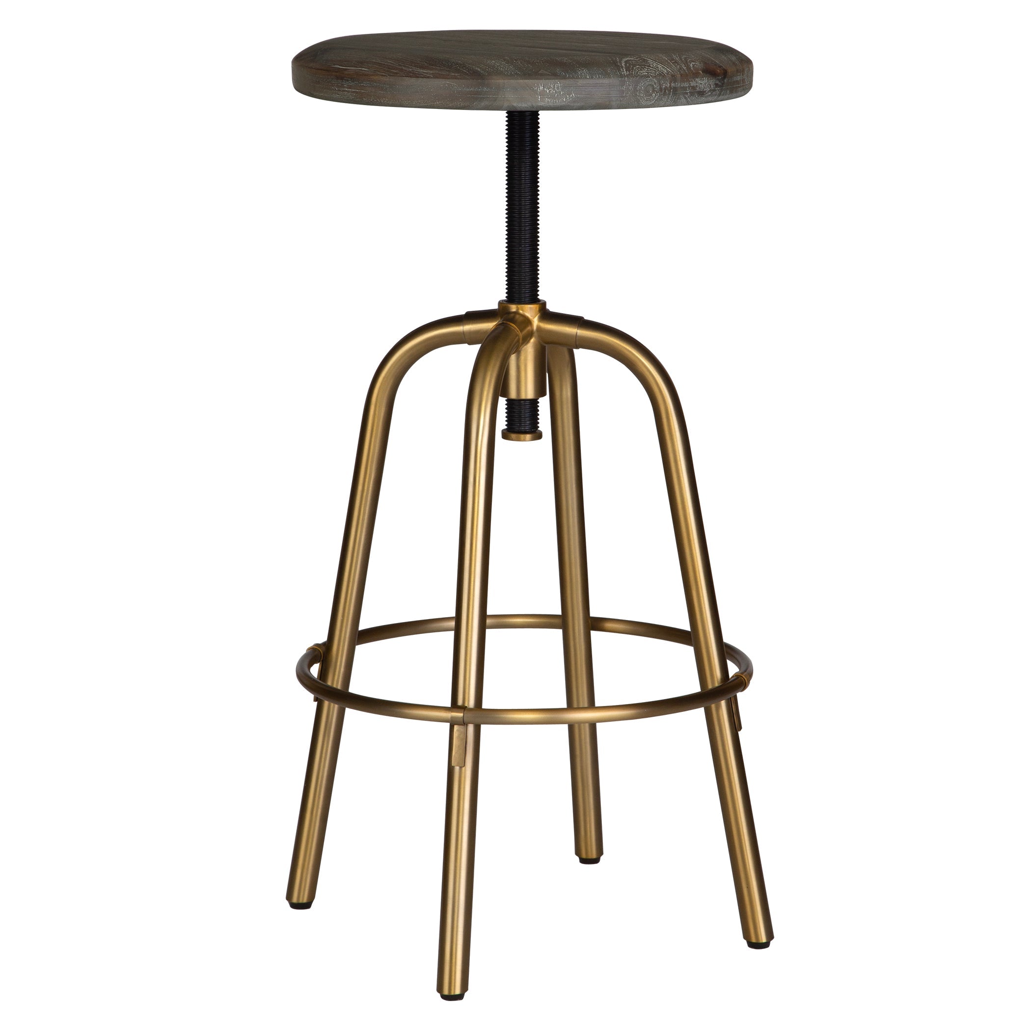 Modern Adjustable Bar Stool in Brushed Brass - Revolve Brass Counter Stool