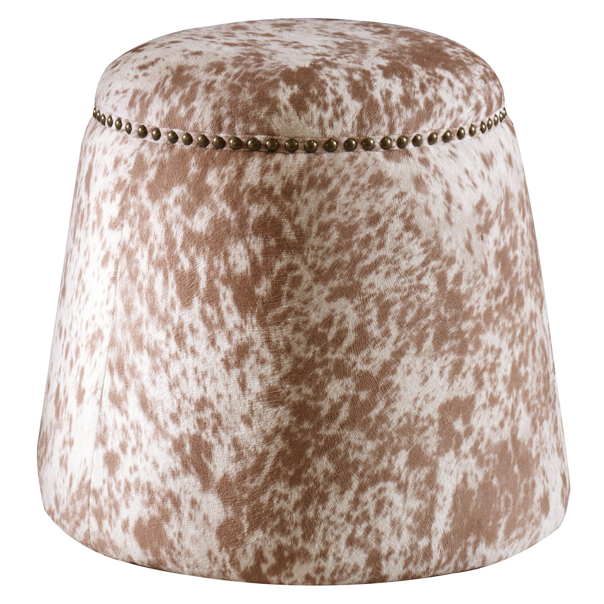Cow Hide Ottoman: Soft Chestnut & White Faux Hide with Antique Brass ...