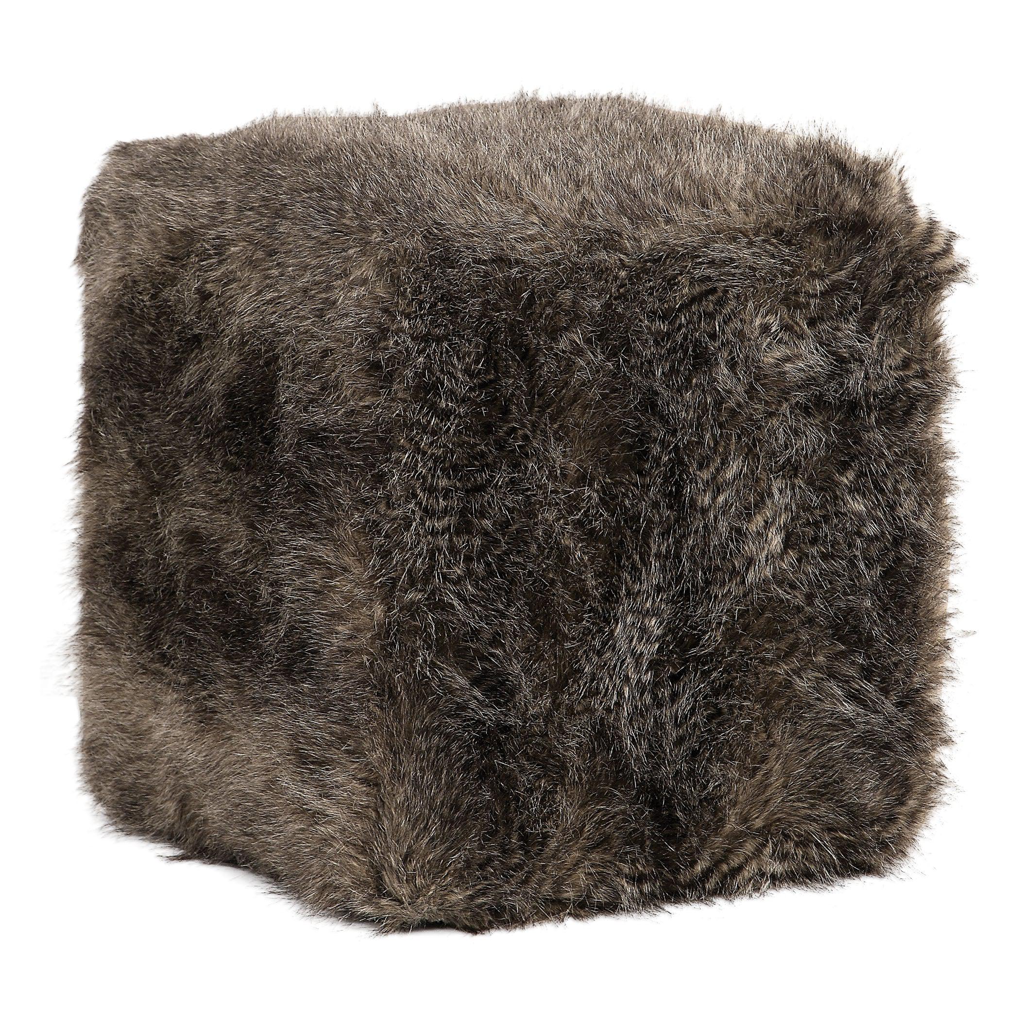 Plush Fur Ottoman in Charcoal Brown - Sophisticated Home Decor Furniture