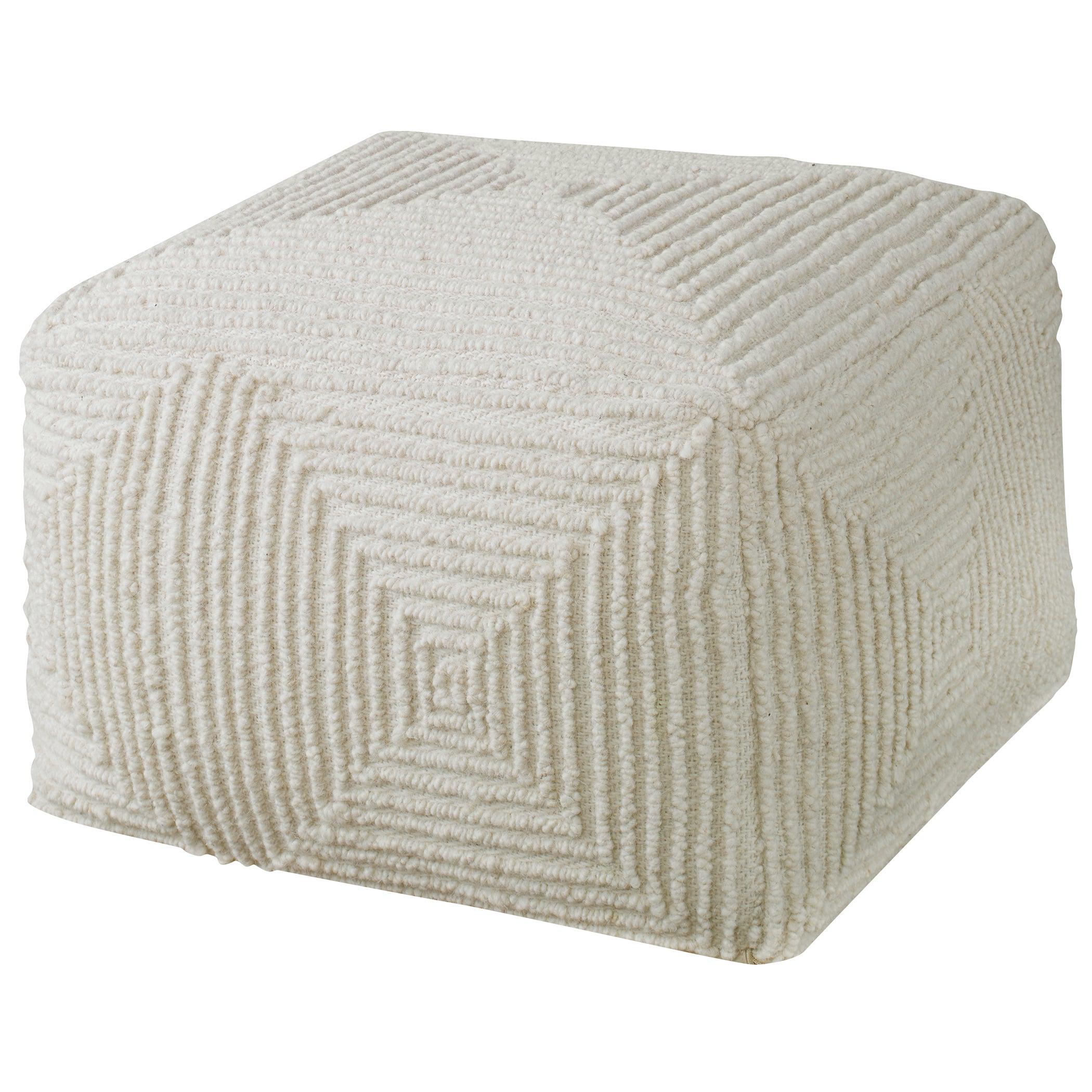 Sovanna Geometric Pouf: Oversized Ivory Pouf for Transitional Home Decor