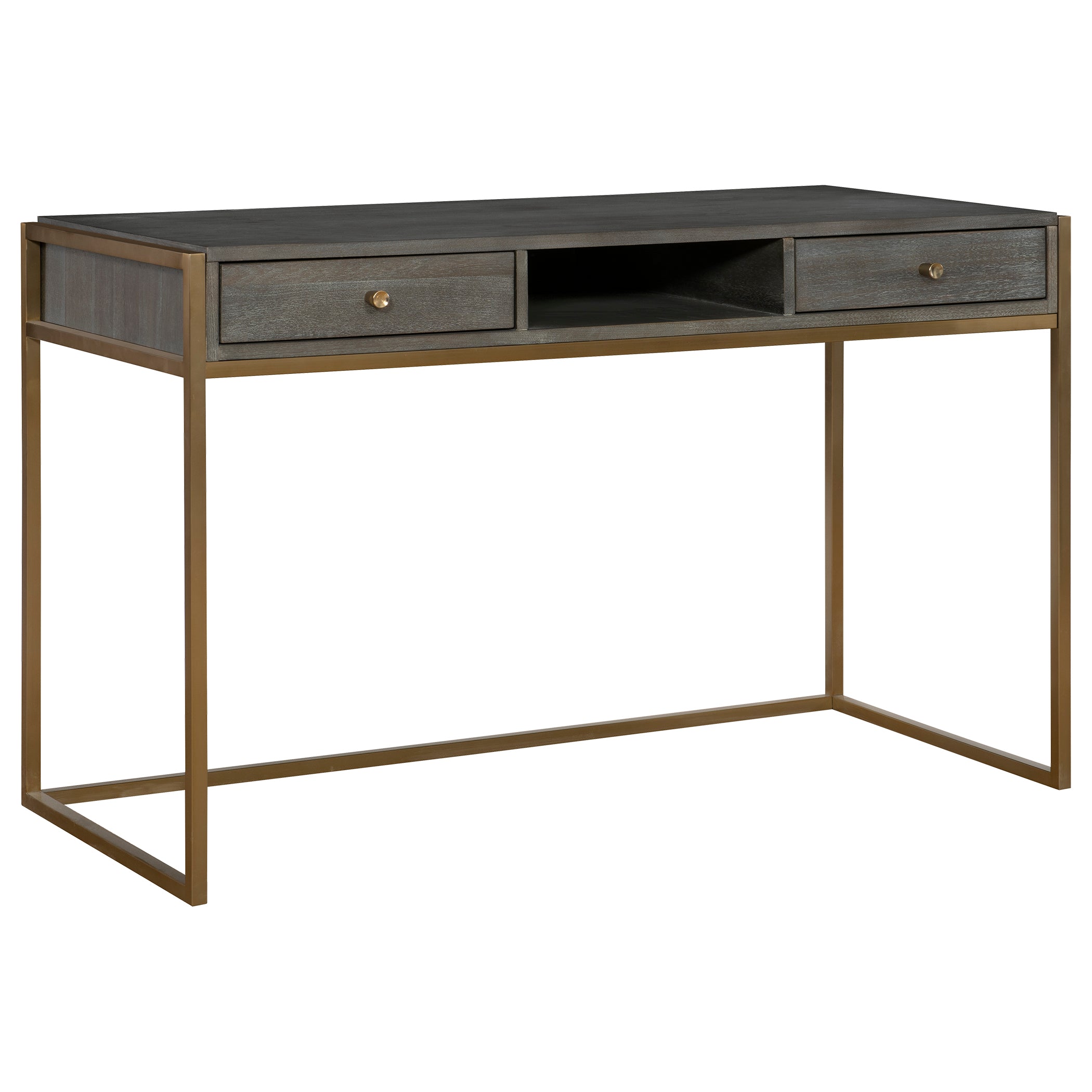 Contemporary Taja Modern Writing Desk | Stainless Steel & Dark Walnut