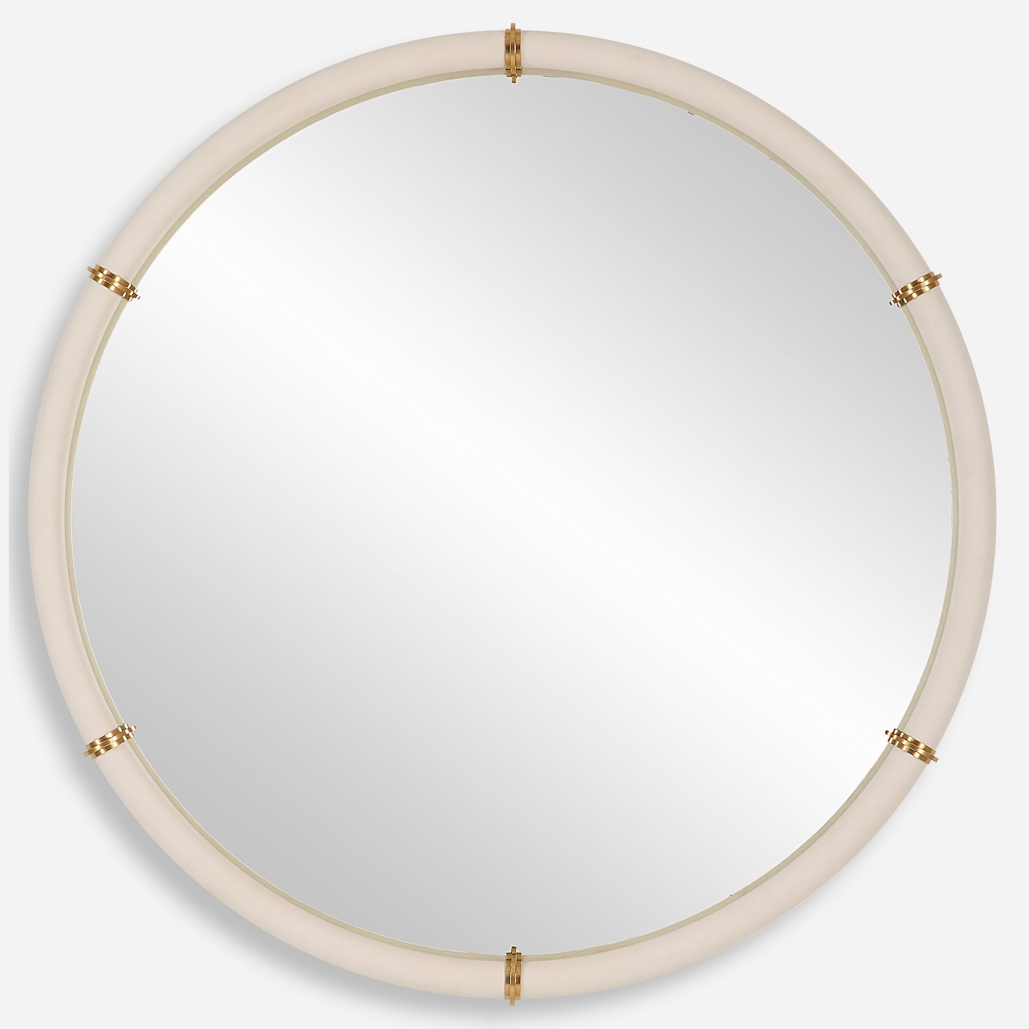 White Round Mirror with Faux Shagreen Leather Wrap | Sophisticated Home ...