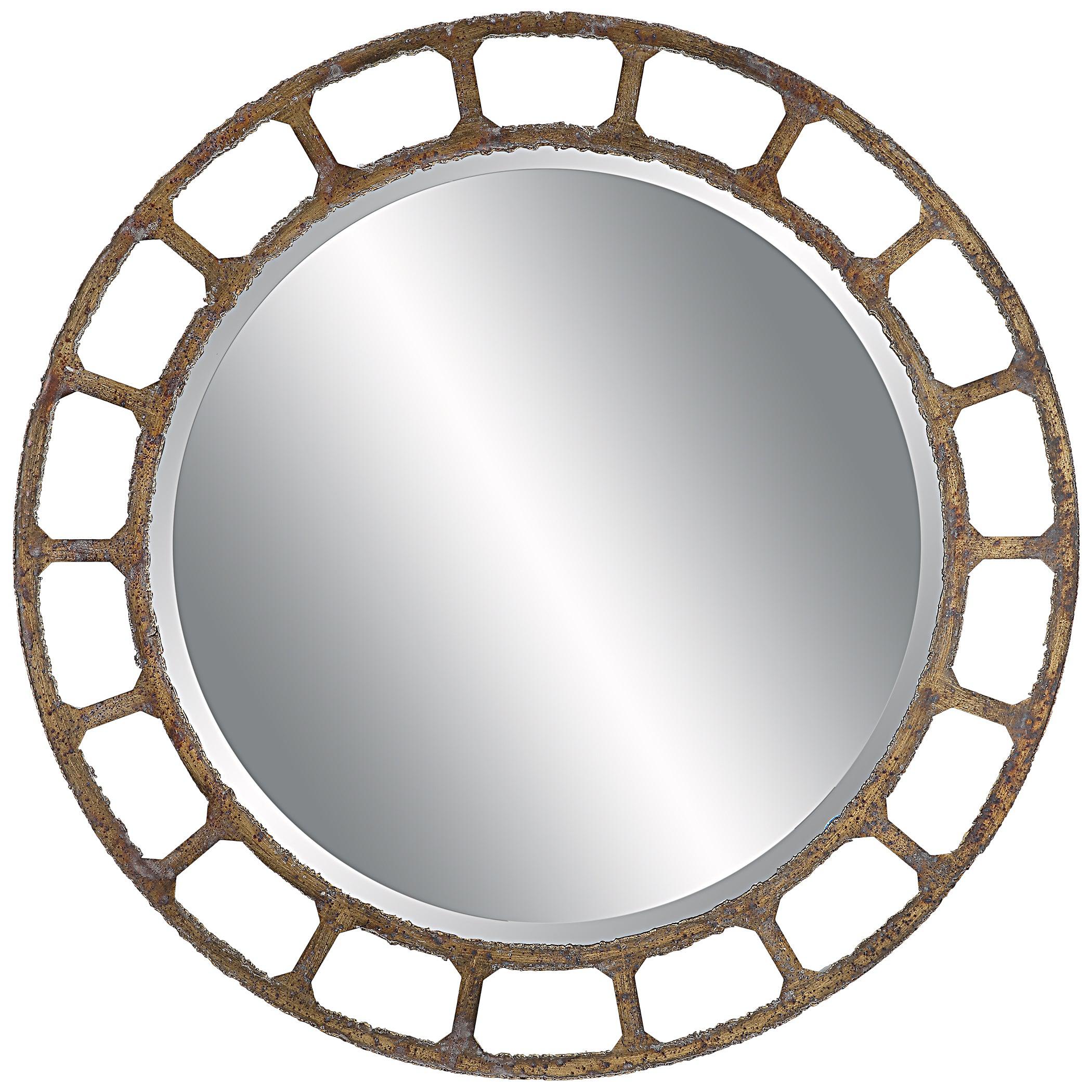 Darby Distressed Round Mirror | Industrial Style | Iron Frame | Beveled