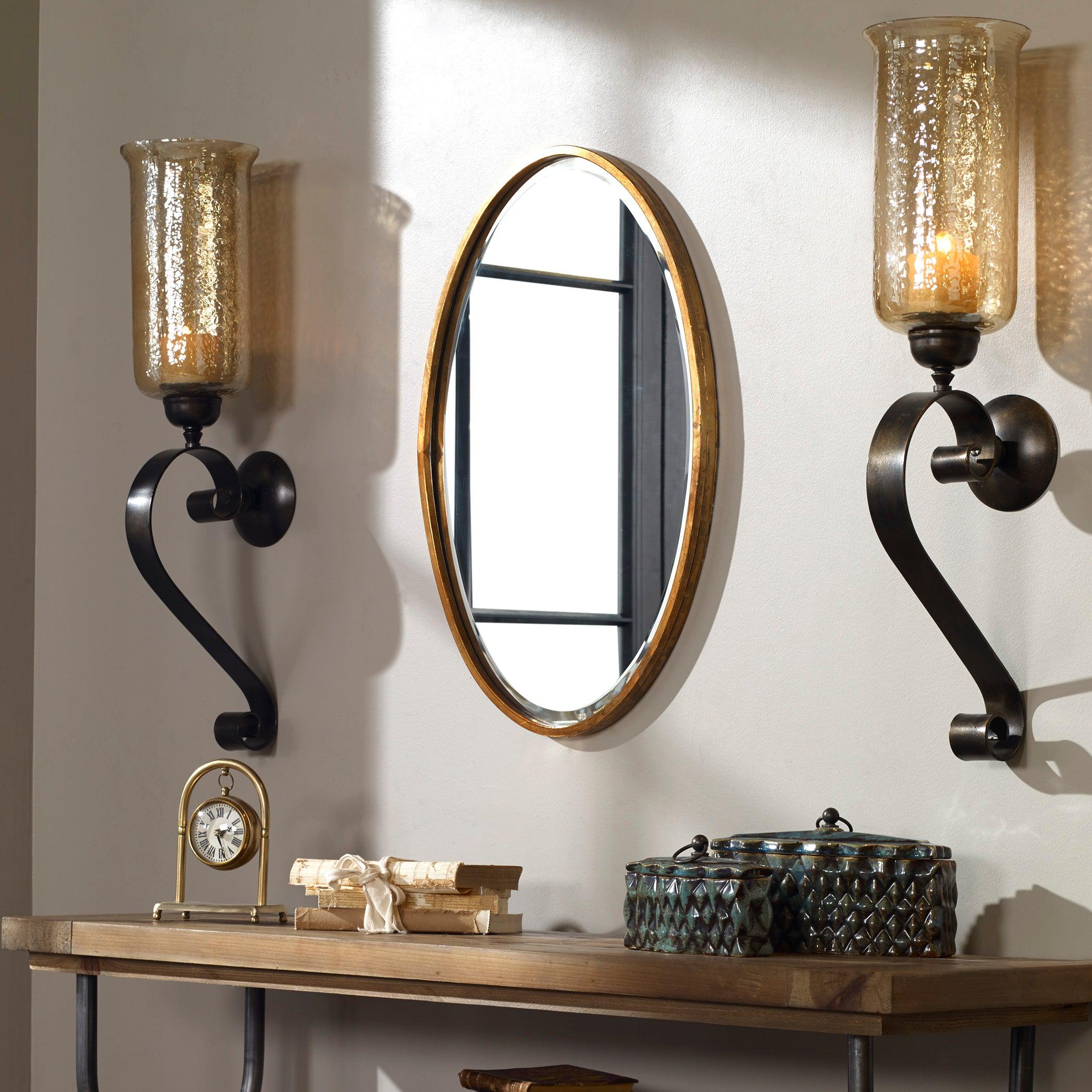 Uttermost Herleva Gold Oval Mirror - Hand Forged, Antiqued Gold Frame