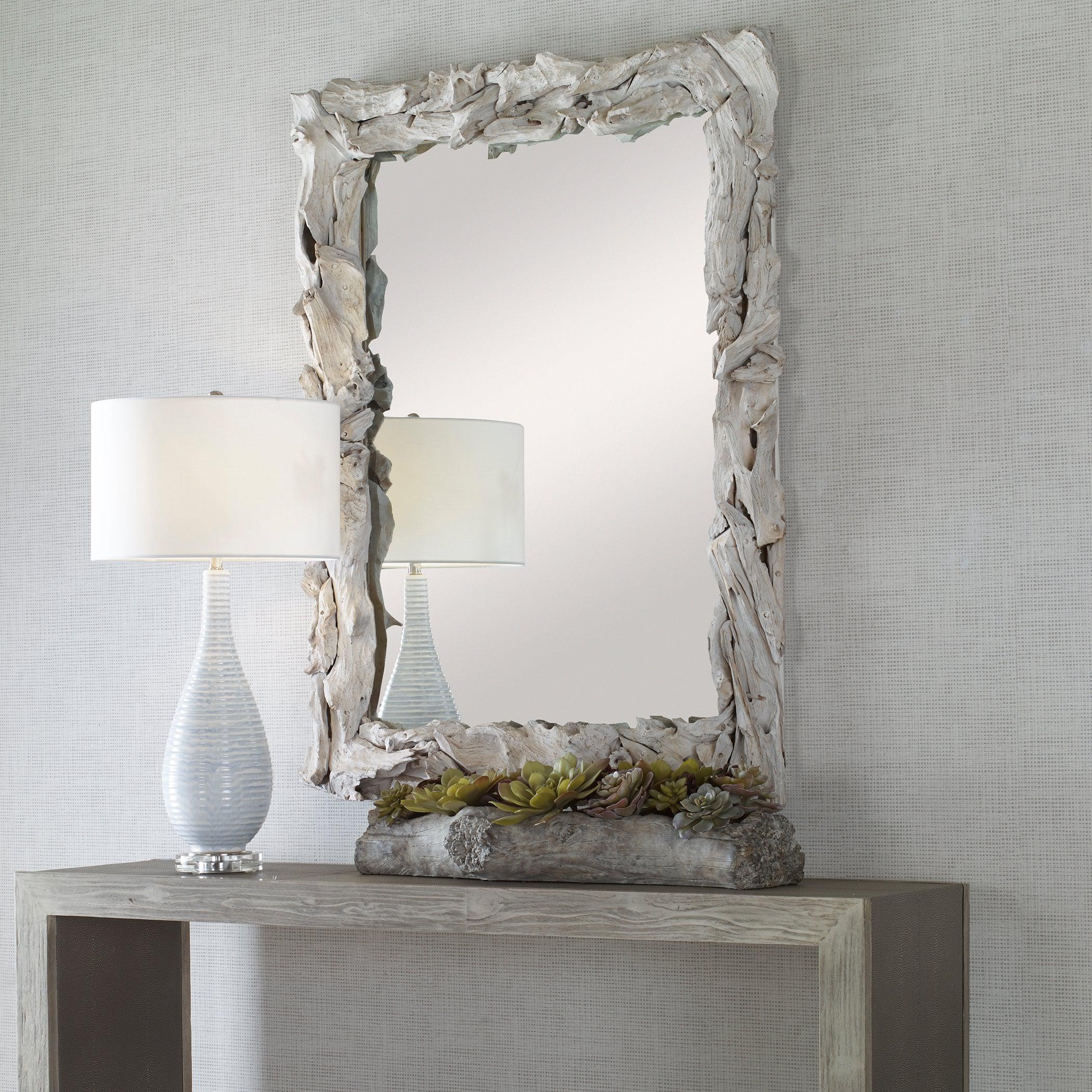 Rustic Whitewash Teak Mirror | Natural Wood | Handcrafted
