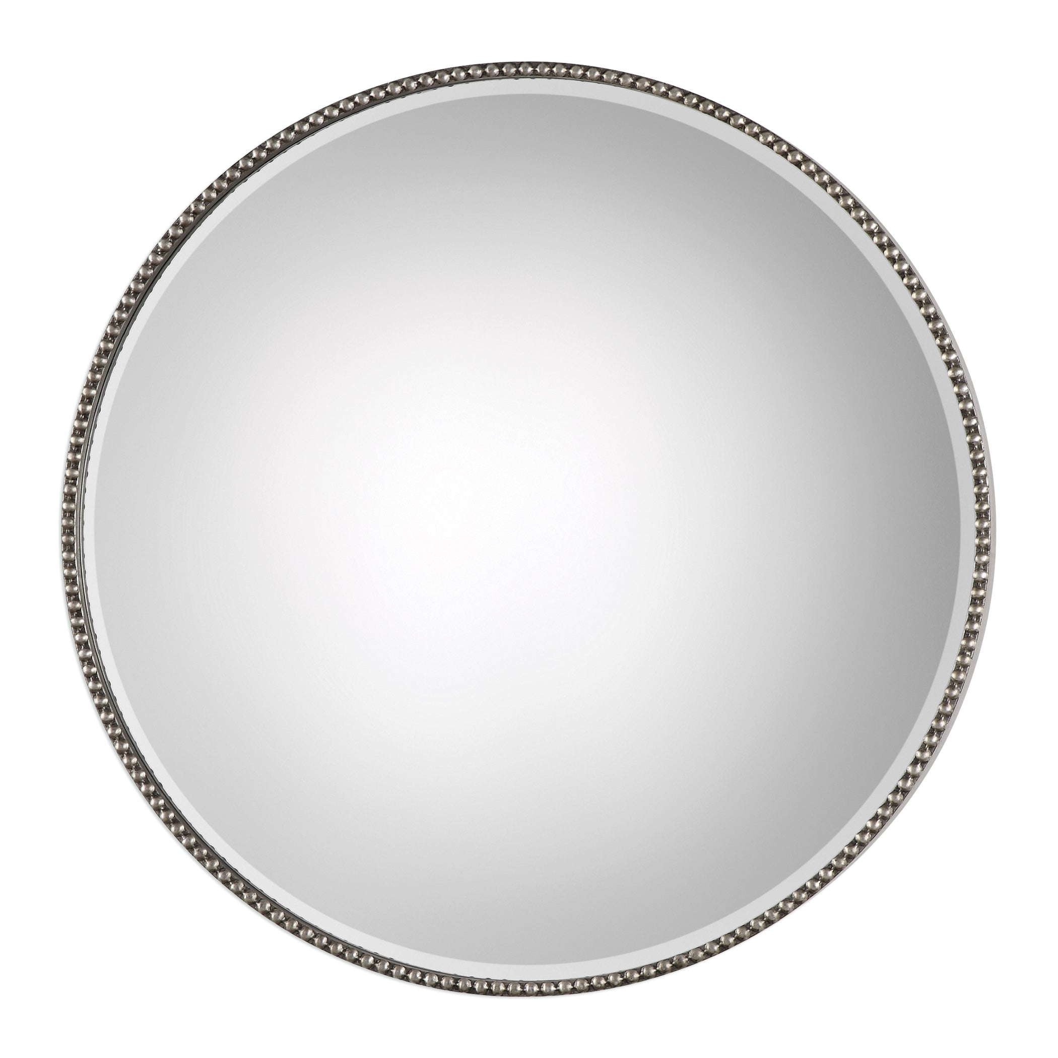 Beaded Round Mirror - Stefania Design with Antiqued Silver Leaf Finish