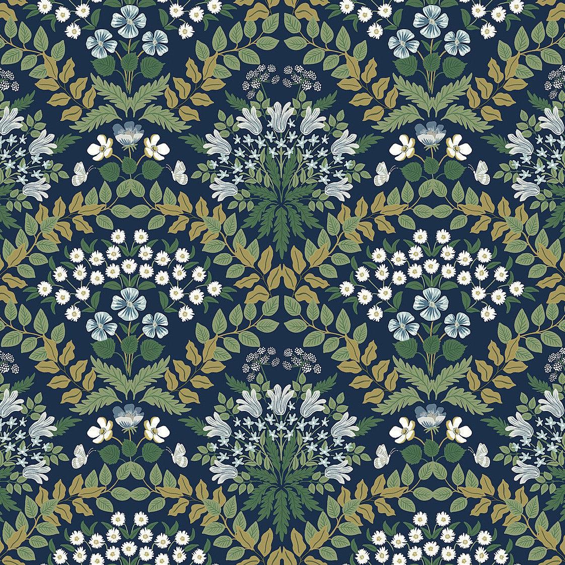 Designer Bramble Wallpaper - Navy & Green Trendy Home Decor