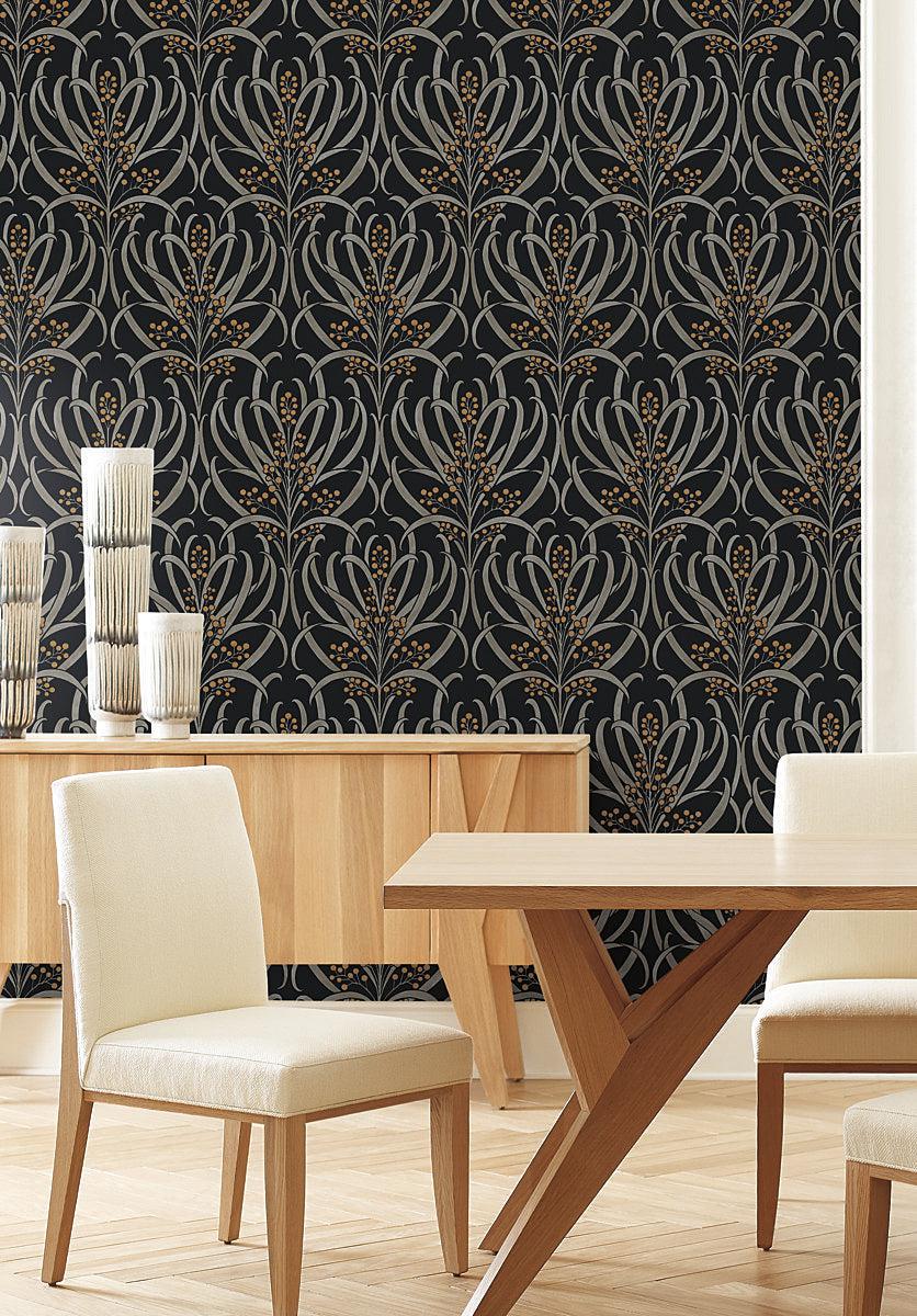 Wallpaper - Calluna Wallpaper // Black & Gold Metallic