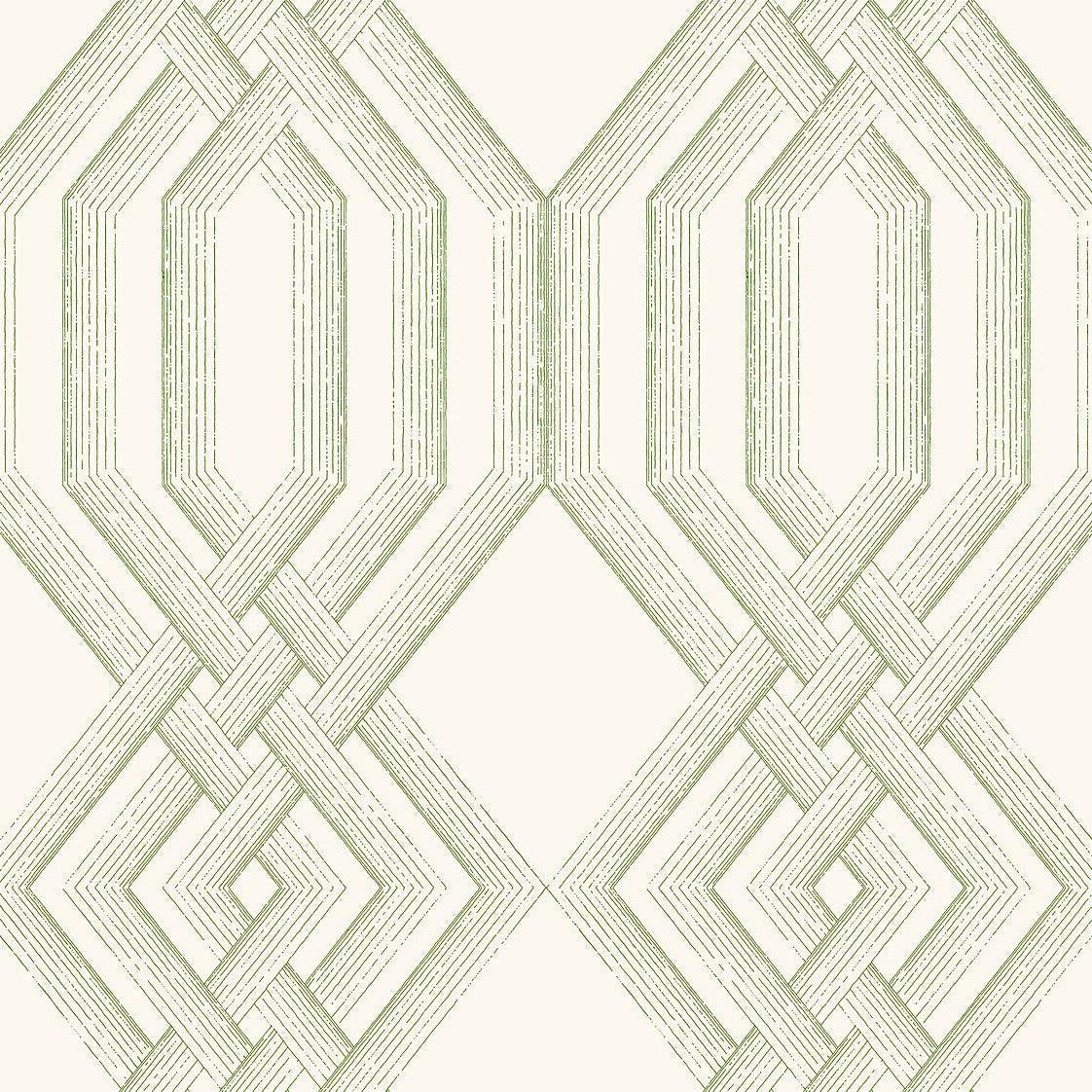 Green Etched Lattice Wallpaper | Modern Geometric Design