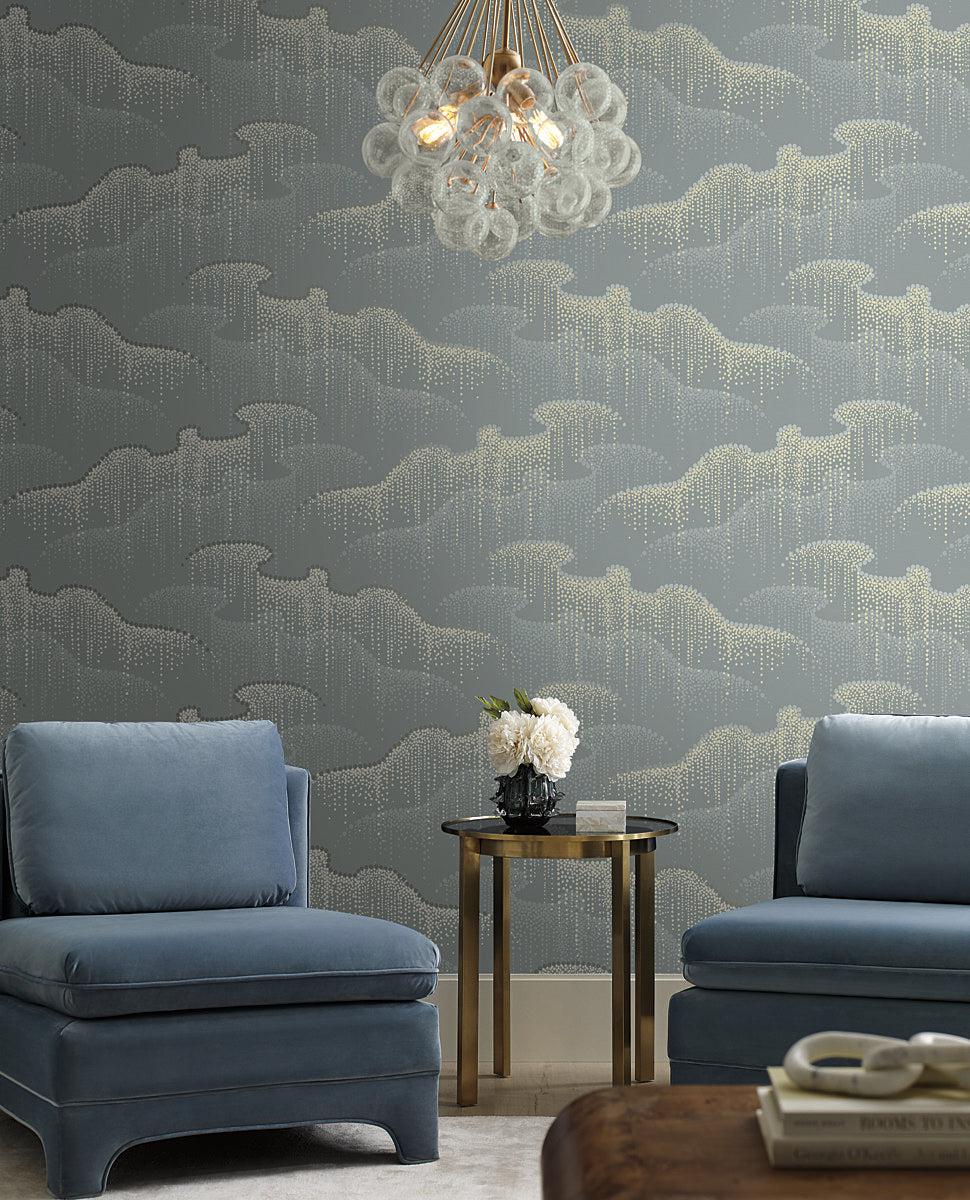 Floral Modern Wallpaper in Grey - Moonlight Pearls Design by Candice Olson