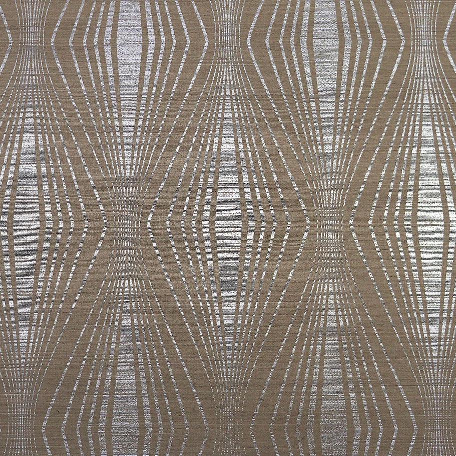 York Wallcoverings Art Deco Grasscloth Wallpaper | Silver & Taupe