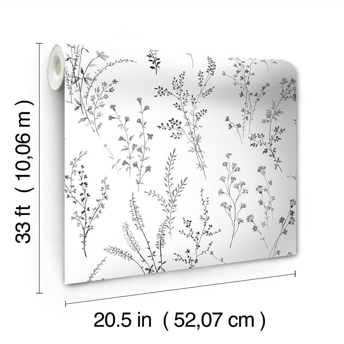 Black and White Wallpaper | Modern Wildflower Sprigs Design